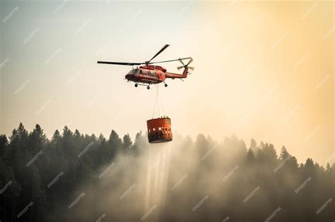 Premium Photo Fire Fighting Helicopter Carry Water Bucket To