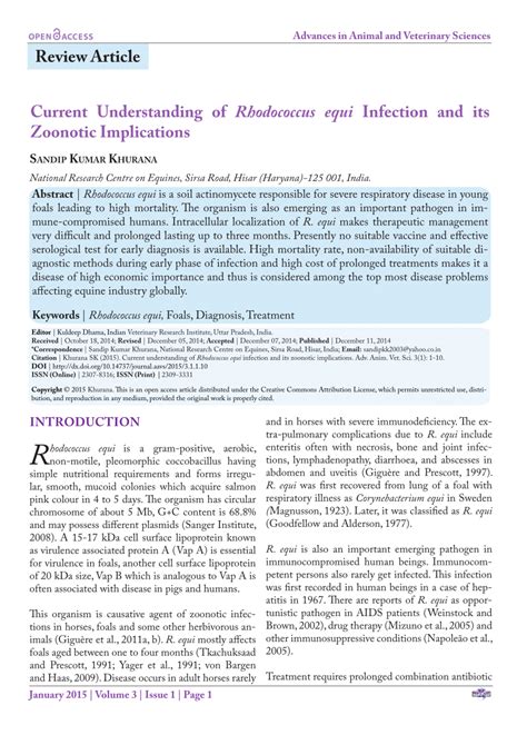 Pdf Prevalence Of Rhodococcus Equi Infection In Foals