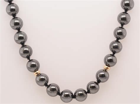 14k Yellow Gold Hematite Necklace And Bracelet Set Gem