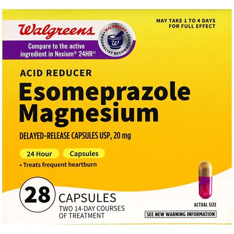 Walgreens 24 Hour Acid Reducer Esomeprazole Magnesium Usp 20 Mg