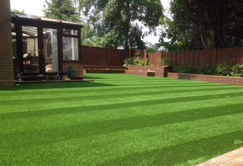 Striped Artificial Grass Garden Installation Trulawn Artificial Grass