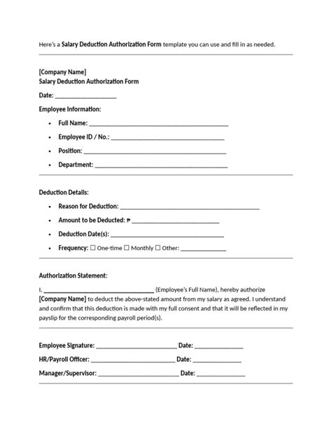 Salary Deduction Form Pdf