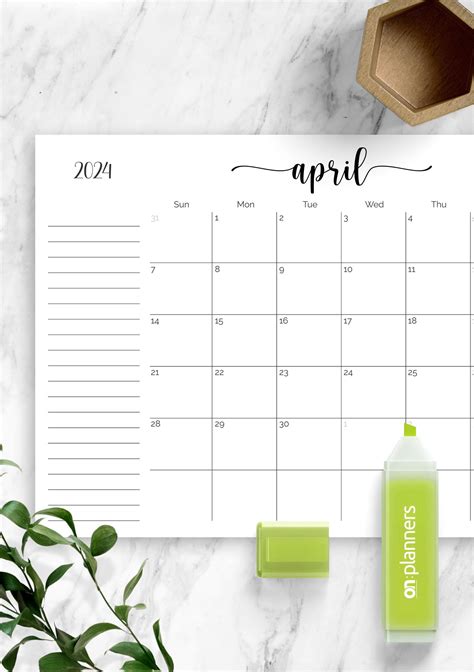Download Printable Monthly Calendar With Notes Section Pdf
