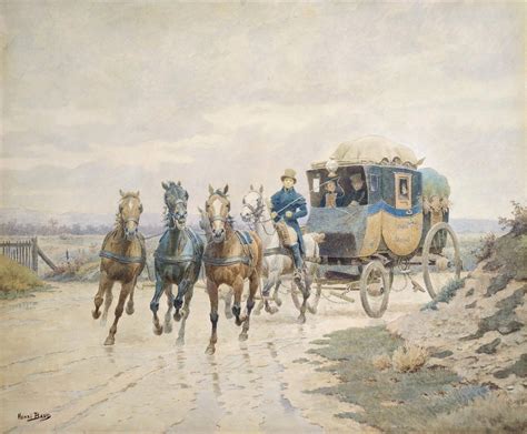 Proantic Stagecoach Paris Bordeaux Watercolor By Henri Baud 19th C