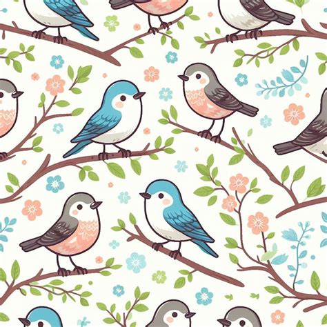 Premium Psd Cute Bird On Colorful Background Seamless Pattern