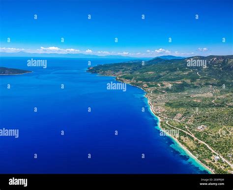 Aerial Panoramic View Of Alonissos Island Located Close To Agios Dimitrios Beach In Sporades