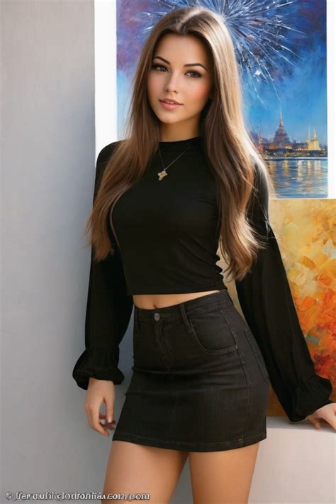 Gorgeous Young Brunette Woman Very Sexy Tiny Black Mini Skir By Fhoa