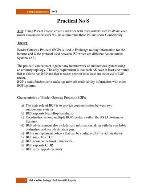 Practical No 8 Pdf Router Computing Computer Network