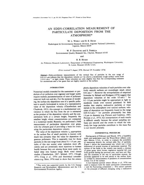 Pdf Eddy Correlation Measurement Of Particulate Deposition From