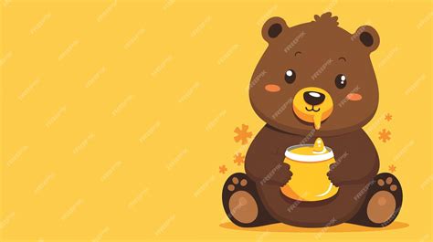 一個可愛的棕熊卡通人物拿著一 蜂蜜從鼻子裡 著蜂蜜 Premium Ai Generated Image