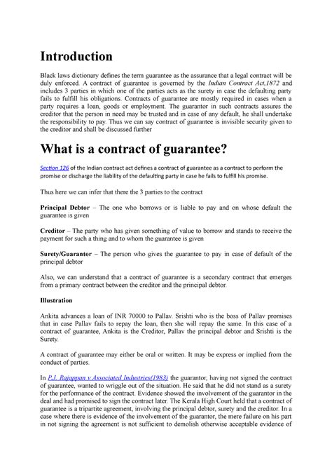 Contract Ii Contract Of Gurantee Rights Of Surety Introduction