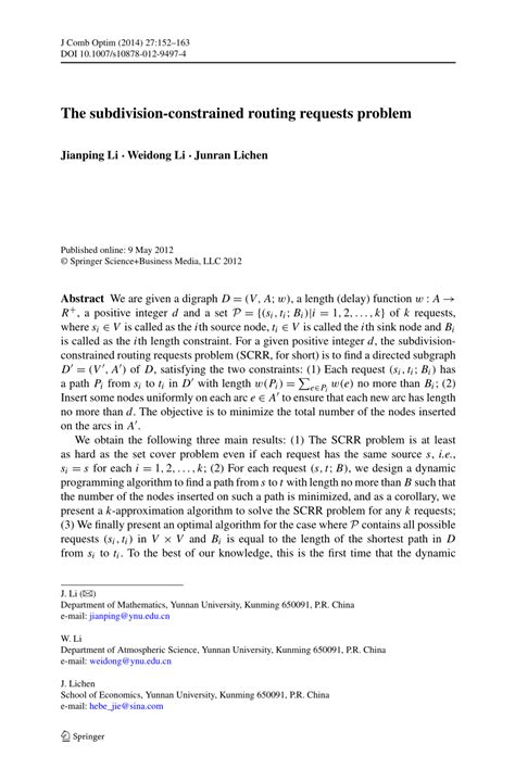 Pdf The Subdivision Constrained Routing Requests Problem