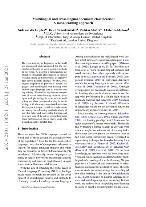 Pdf Multilingual And Cross Lingual Document Classification A Meta Learning Approach