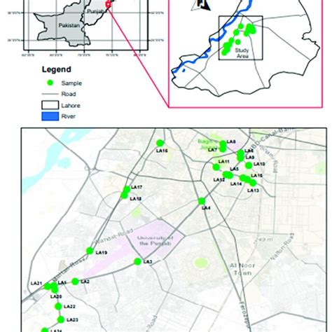 Gis Covered Area Map Of Lahore Showing Selected Roads With Sampling