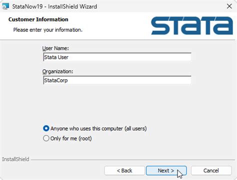 Installation Guide Running The Installation Windows Stata