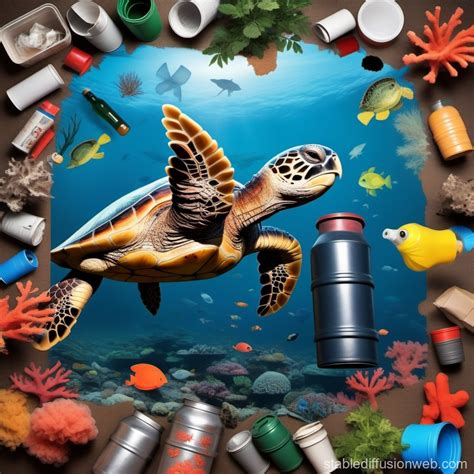 Sea Turtle Trapped In Marine Pollution Protect Our Oceans Stable