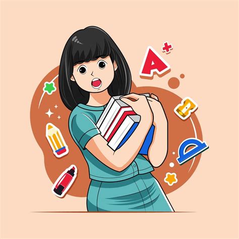 Garota Fazendo Ilustração Vetorial De Rotina Escolar Pro Download
