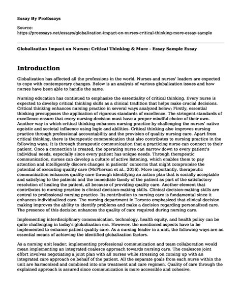 📌 Globalization Impact On Nurses Critical Thinking And More Essay