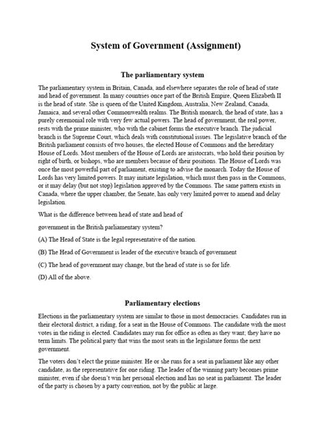 Assignmentquestion System Of Government Pdf Separation Of Powers