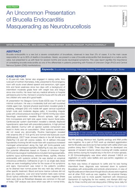 Pdf An Uncommon Presentation Of Brucella Endocarditis Masquerading As