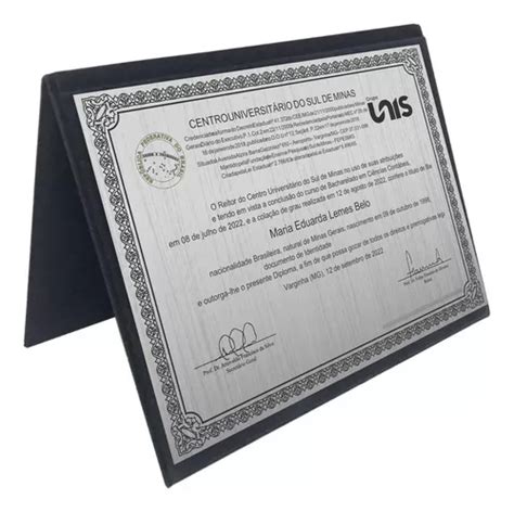 Diploma Placa De Homenagem Aço Inox 20x30cm Com Capa Veludo Frete Grátis