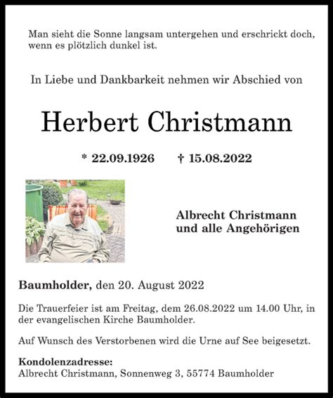 Traueranzeigen Von Herbert Christmann Rz Trauer De