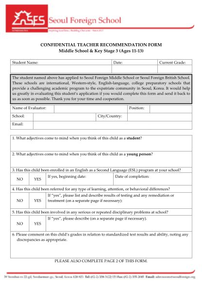 85 Teacher Recommendation Form Sample Page 5 Free To Edit Download And Print Cocodoc