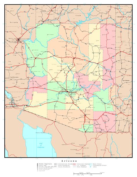 Large Detailed Administrative Map Of Arizona State With Roads Highways