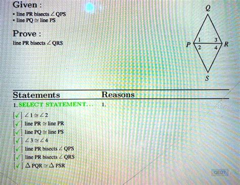 Given Line PR Bisects QPS Line PQ Line PS Prove Line PR Bisects QRS Statements