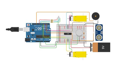 circuit design robot evasor de obstaculos con sensor de gas tinkercad