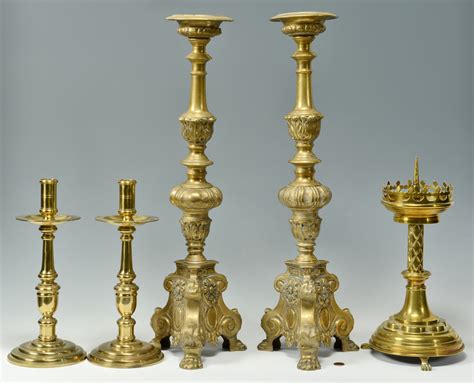 Lot 704 5 Tall Brass Candlesticks Case Auctions