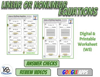 Linear Or Nonlinear Equations Digital Printable Worksheet TPT