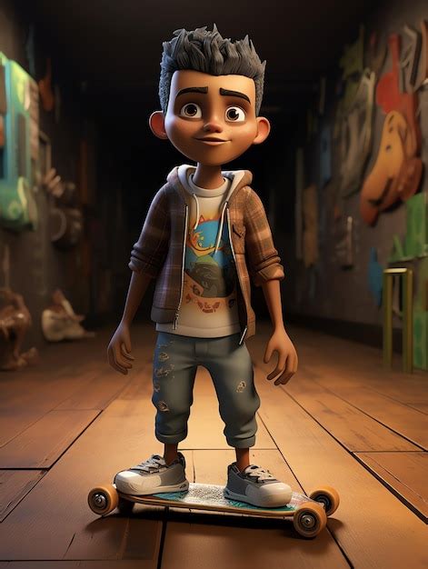 Premium Ai Image 3d Pixar Character Potraits Of Sekateboard
