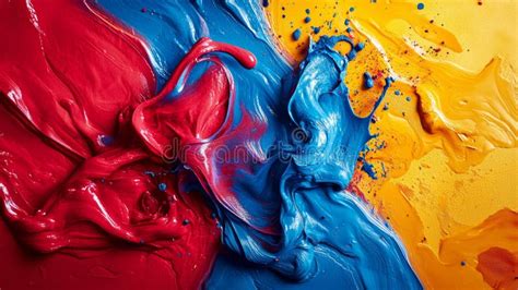 Red Blue And Yellow Abstract Paint Mixing Together Stock Image