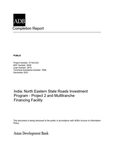 Project Completion Report Adb 37143 033 Pcr En Pdf Road Asian