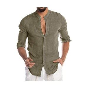 Shownicer Uomo Camicia In Lino Slim Fit Estate Elegante Casual Maniche