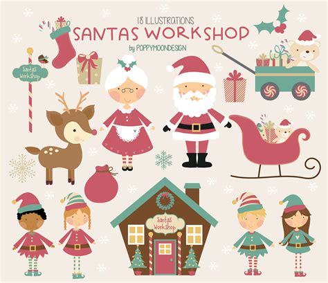 Santas Workshop Elves Santa Printable Digital Clipart Set Etsy