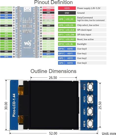 Waveshare 144inch Lcd Display Module For Raspberry Pi Pico 65k Rgb
