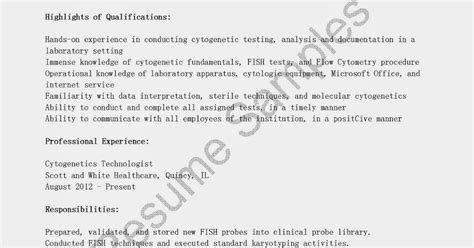 Resume Samples Cytogenetics Technologist Resume Sample