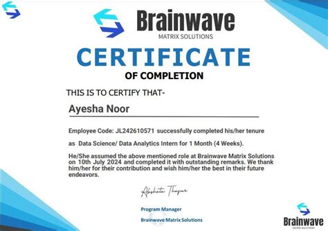 Ayesha Noor On Linkedin Dataanalytics Datascience Internship