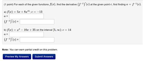 Solved 1 Point For Each Of The Given Functions Fx Find