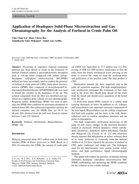 Pdf Application Of Headspace Solid Phase Microextraction And Gas
