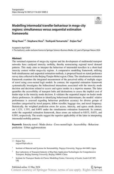 Modelling Intermodal Traveller Behaviour In Mega City Regions
