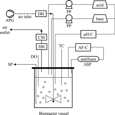 Schematic Diagram Of Bioreactor Apparatus Af C Antifoam Controller Download Scientific