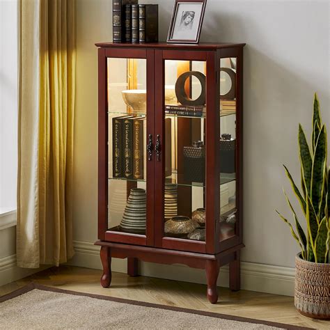 Curio Cabinets Lighted With Glass Doors Display Case With