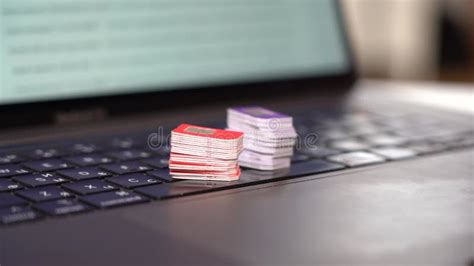 Many Sim Cards On A Laptop Keyboard Bot Farm Stock Footage Video Of