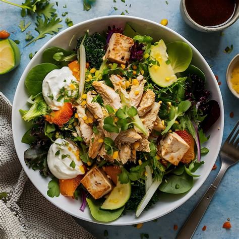Premium Photo A Colorful And Fresh Salad With Chicken Tofu And A