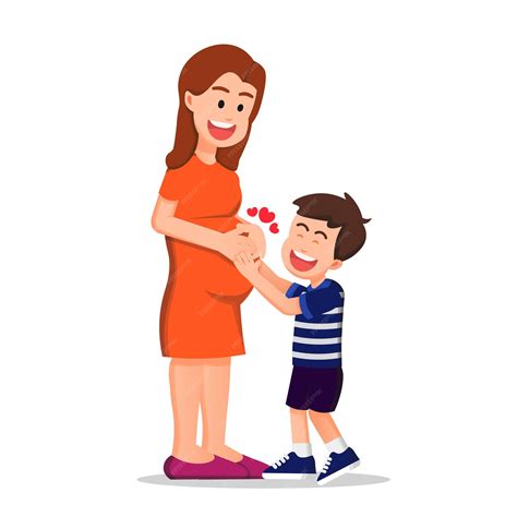 Una Madre Embarazada Y Su Hijo Vector Premium