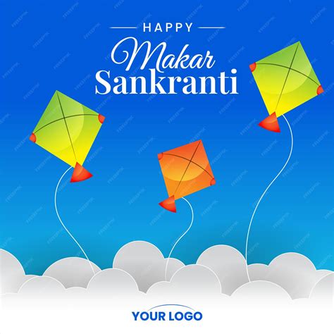 Makar Sankranti Kites Flying In Clouds Greeting Vector Premium Vector