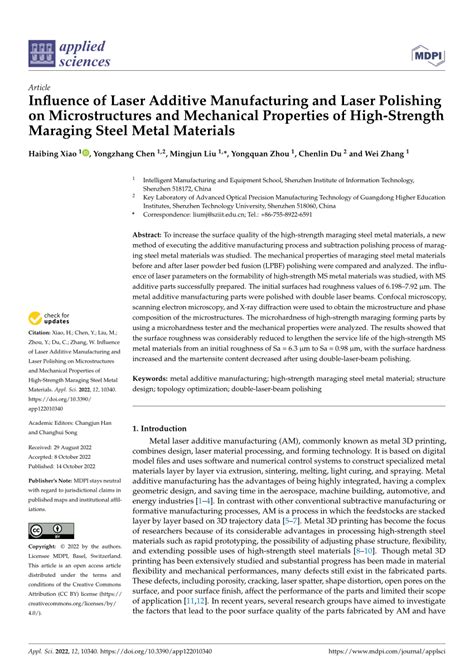 Pdf Influence Of Laser Additive Manufacturing And Laser Polishing On